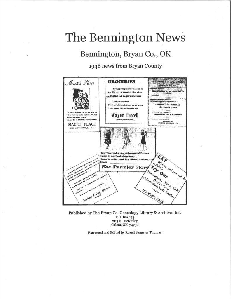NEWSPAPER EXTRACTIONS-The Bennington News, 1946 – Bryan County ...